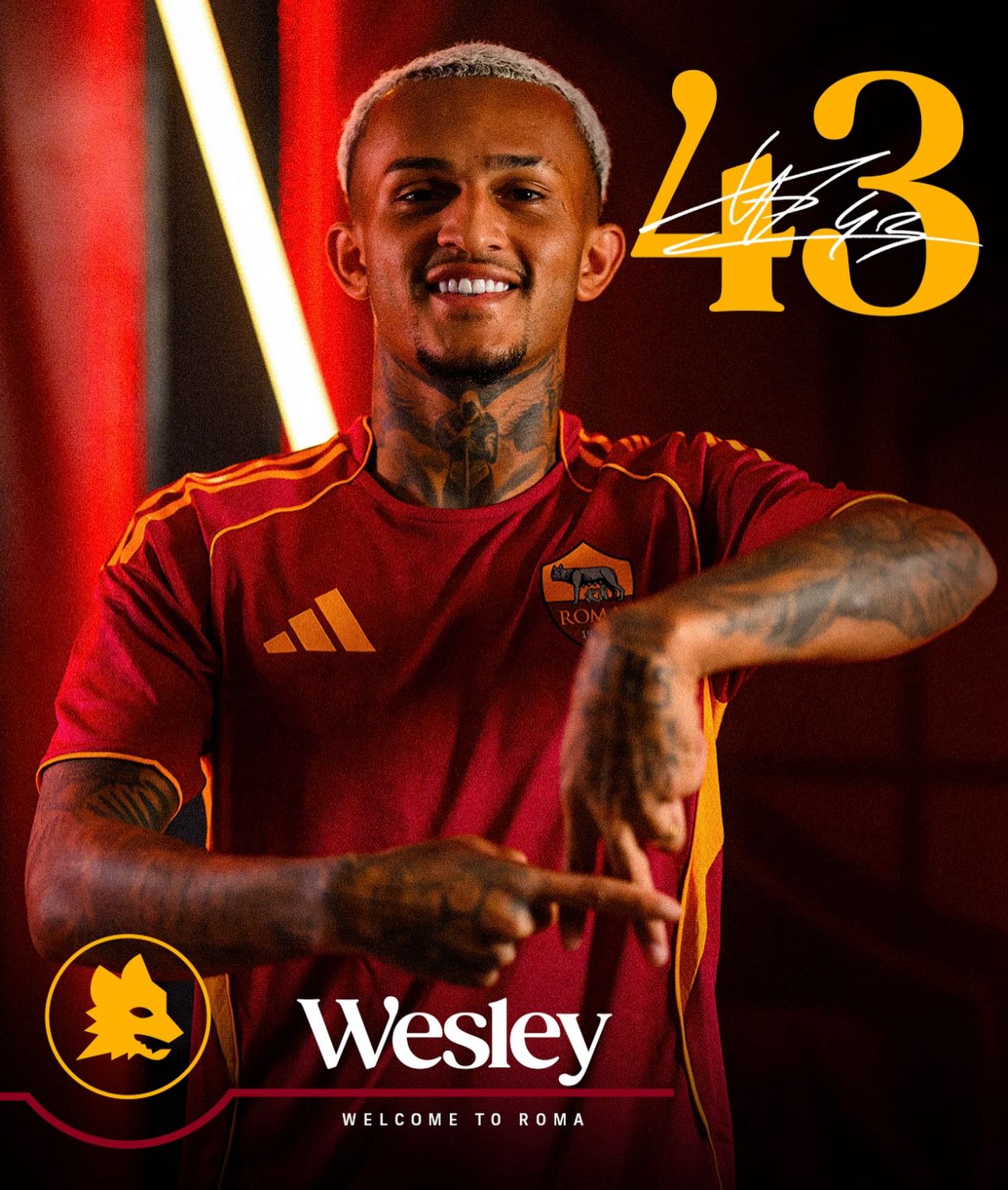 UFFICIALE: Wesley è un nuovo giocatore della Roma. Indosserà il numero 43 e ha firmato un ...